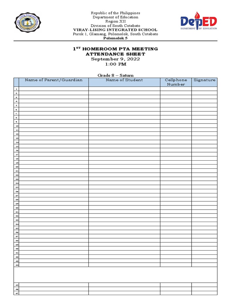 1ST Homeroom Pta Meeting | PDF