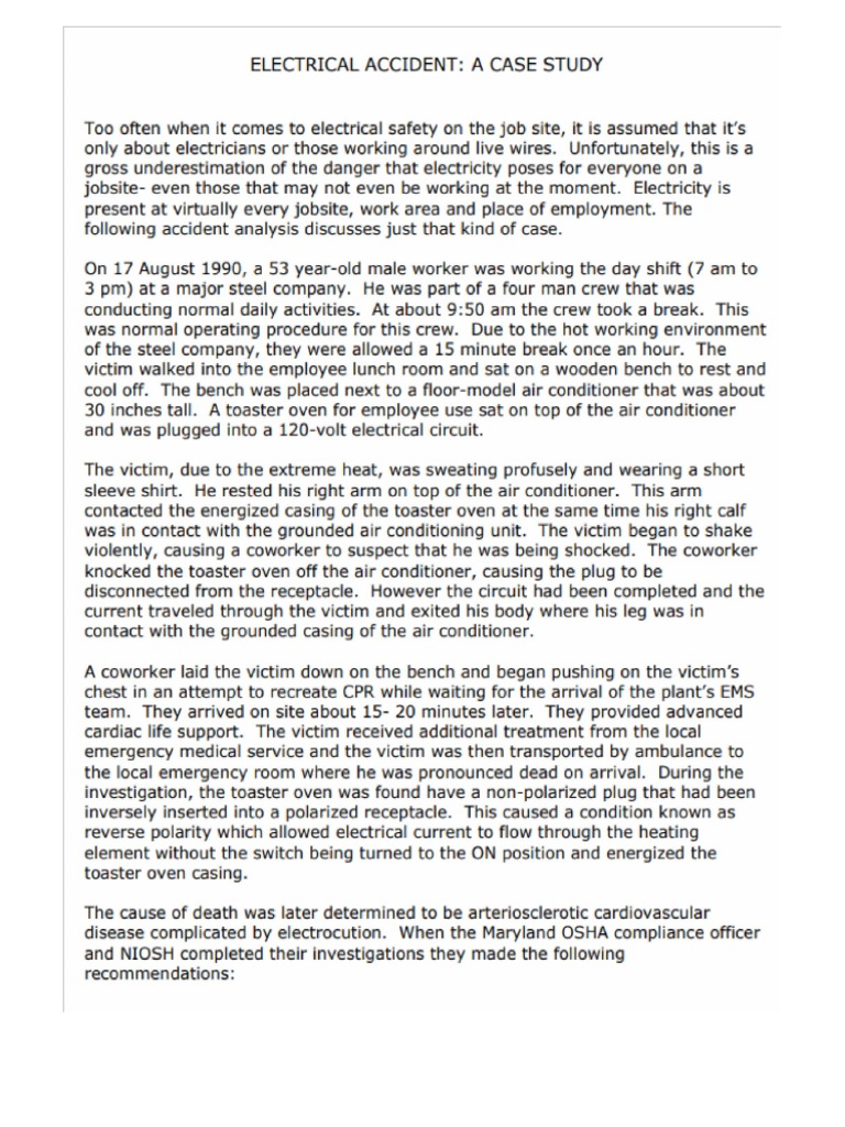 Case Study 6 Electrical Accident | PDF | Wellness | Science & Mathematics