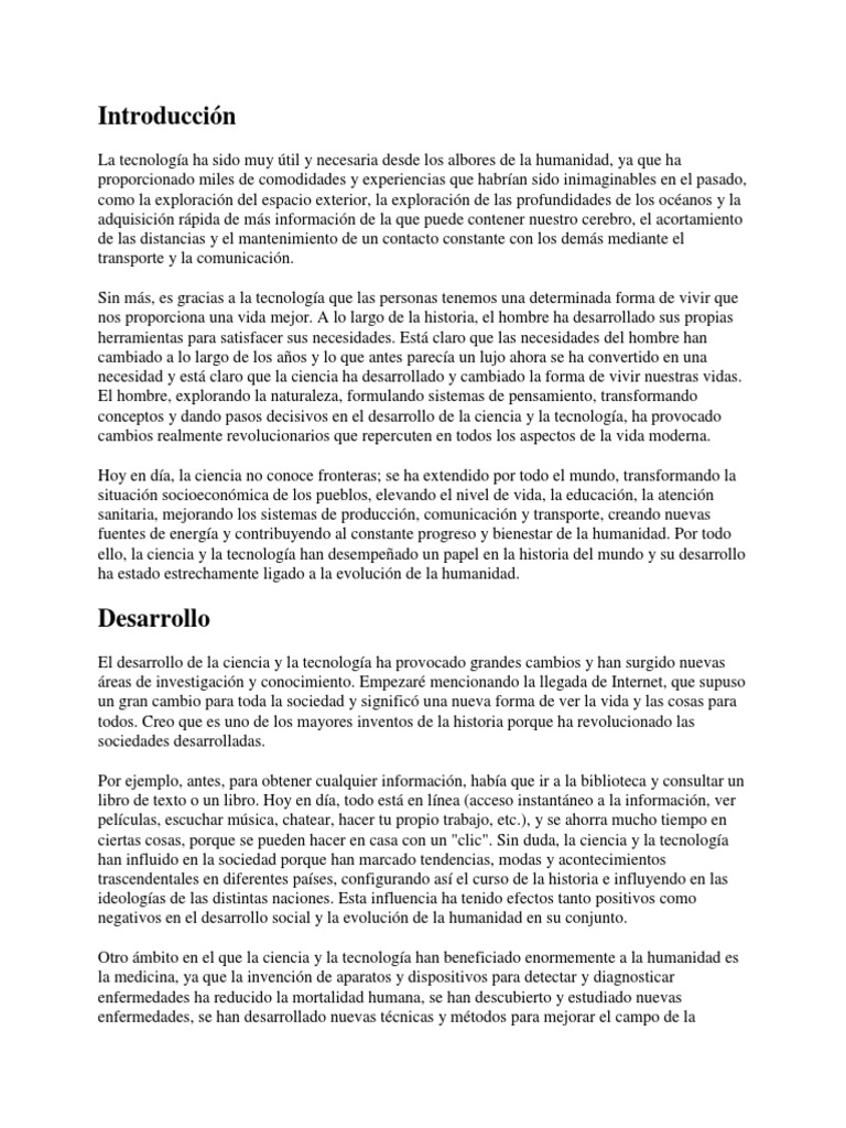 Ensayo Sobre La Tecnologia | PDF | Tecnología de información y ...