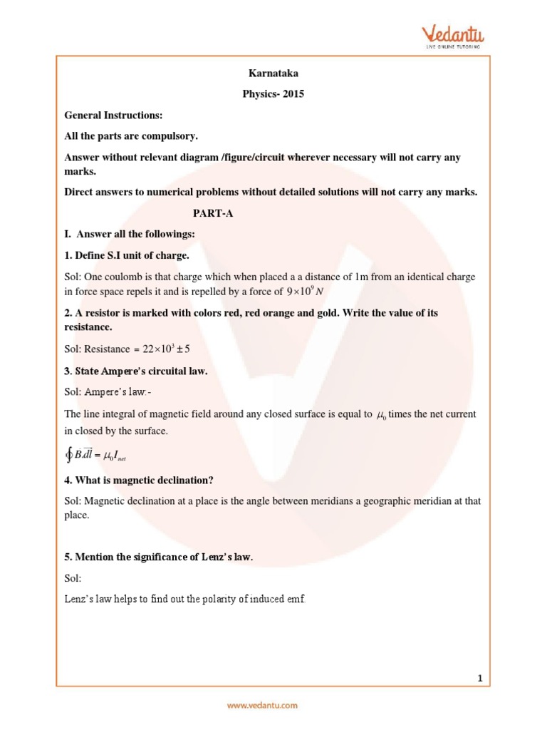 Karnataka Board PUC (KSEEB) Physics Class 12 Question Paper 2015 | PDF | Photoelectric Effect ...