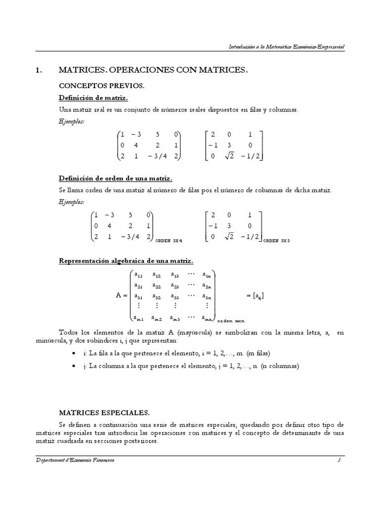 Álgebra de Matrices Empresariales | PDF | Matriz (Matemáticas ...