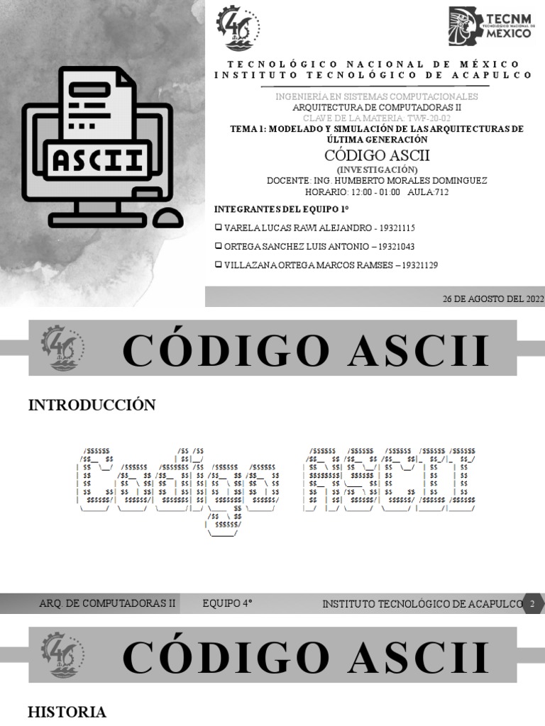 Presentación Código ASCII (Equipo 4°) | PDF | Ascii | Codificación de ...