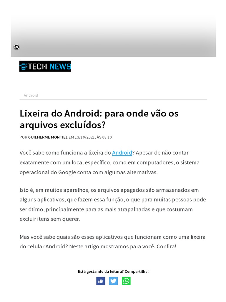 Lixeira Do Android - para Onde Vão Os Arquivos Excluídos - TechNews Brasil | PDF | Android ...