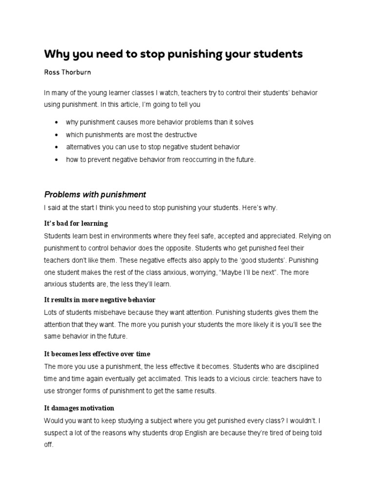 Why You Need to Stop Punishing Your Students - Ross Thorburn | PDF ...