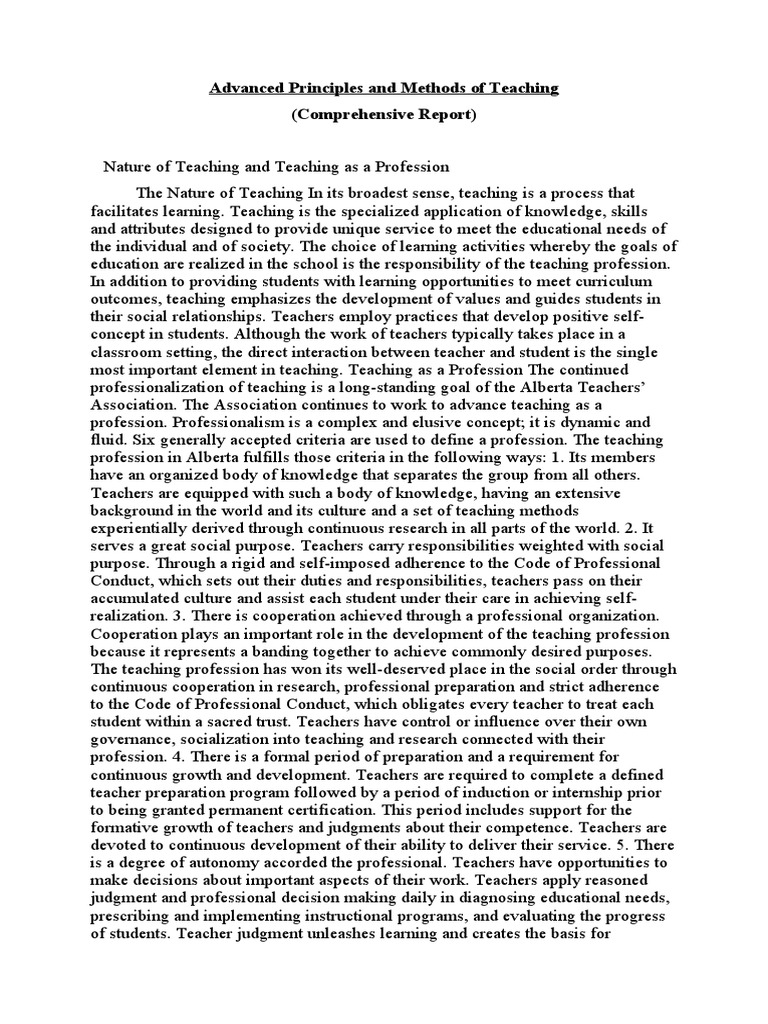 Advanced Principles and Methods of Teaching (Comprehensive Report ...