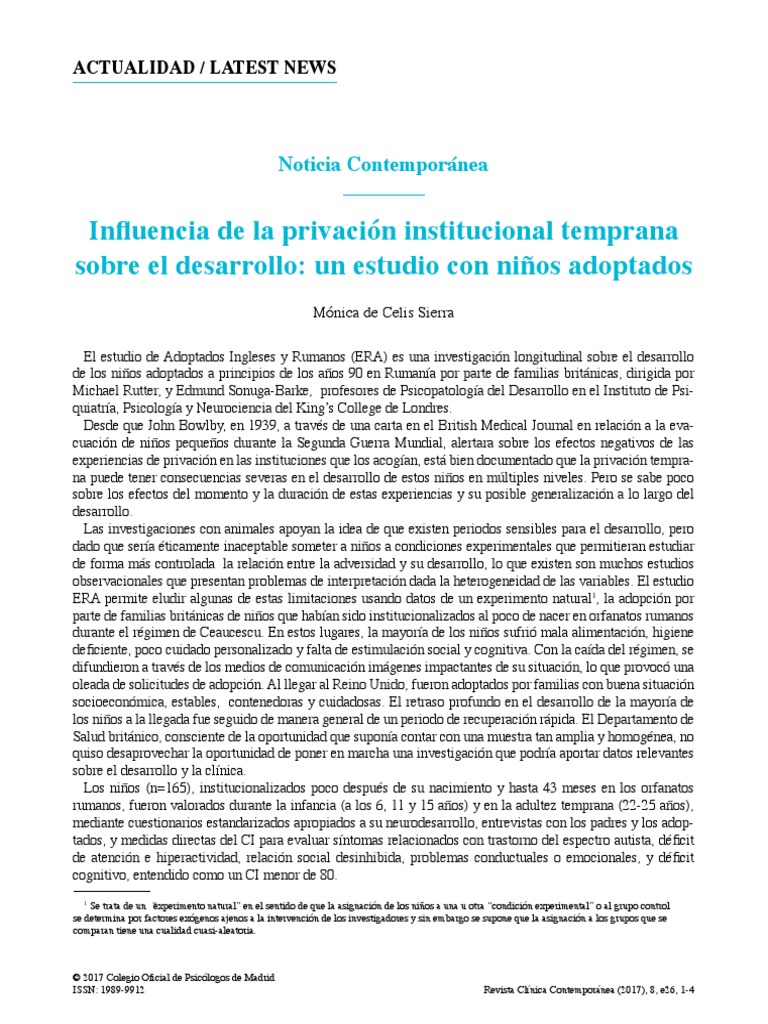 Influencia de La Privación Institucional Temprana Sobre El Desarrollo ...