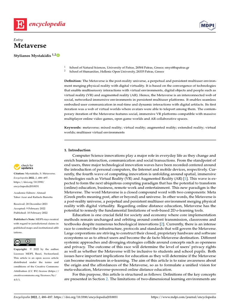 Encyclopedia 02 00031 v2 | PDF | Virtual Reality | Augmented Reality Encyclopedia 02 00031 v2 | PDF | Virtual Reality | Augmented Reality