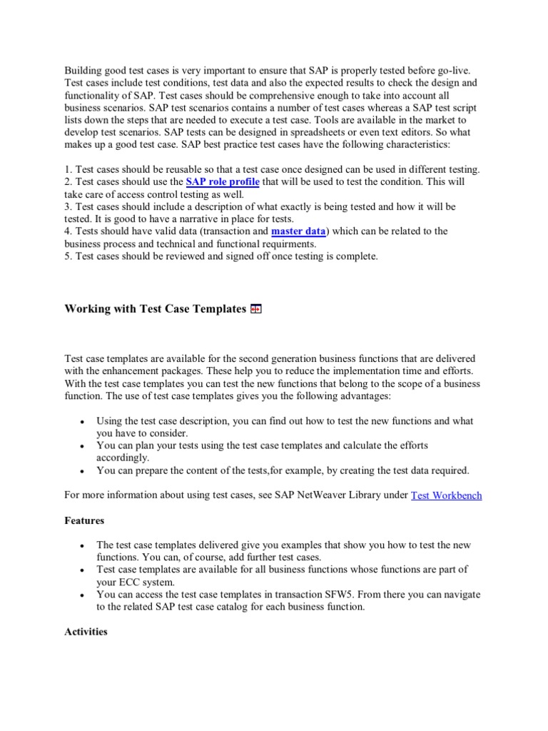 Building SAP Test Cases | PDF
