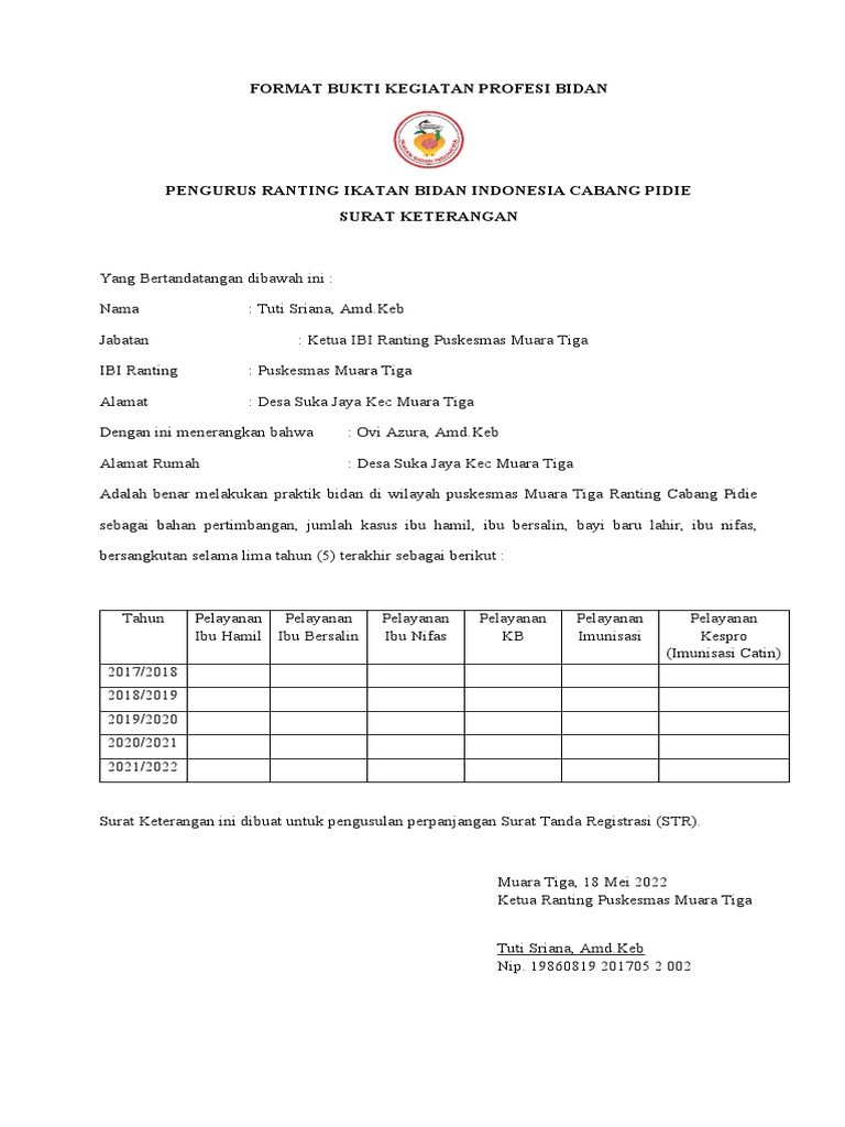 Format Bukti Kegiatan Profesi Bidan | PDF