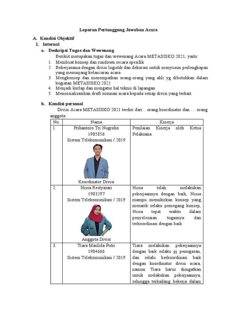 LPJ Divisi Acara Tahap 1 | PDF