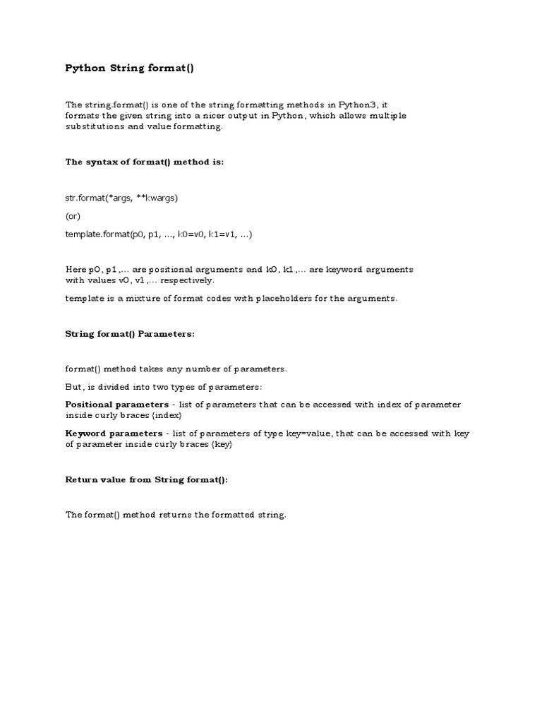 Python String Format Method Notes | PDF | Parameter (Computer ... Python String Format Method Notes | PDF | Parameter (Computer ...