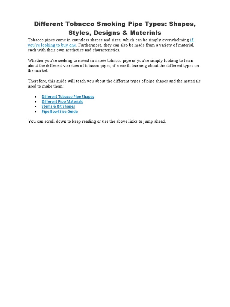 Types and Styles of Tobacco Pipes | PDF | Tobacco Pipe | Particulates