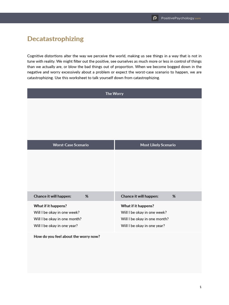 Decatastrophizing Steps Worksheet | PDF