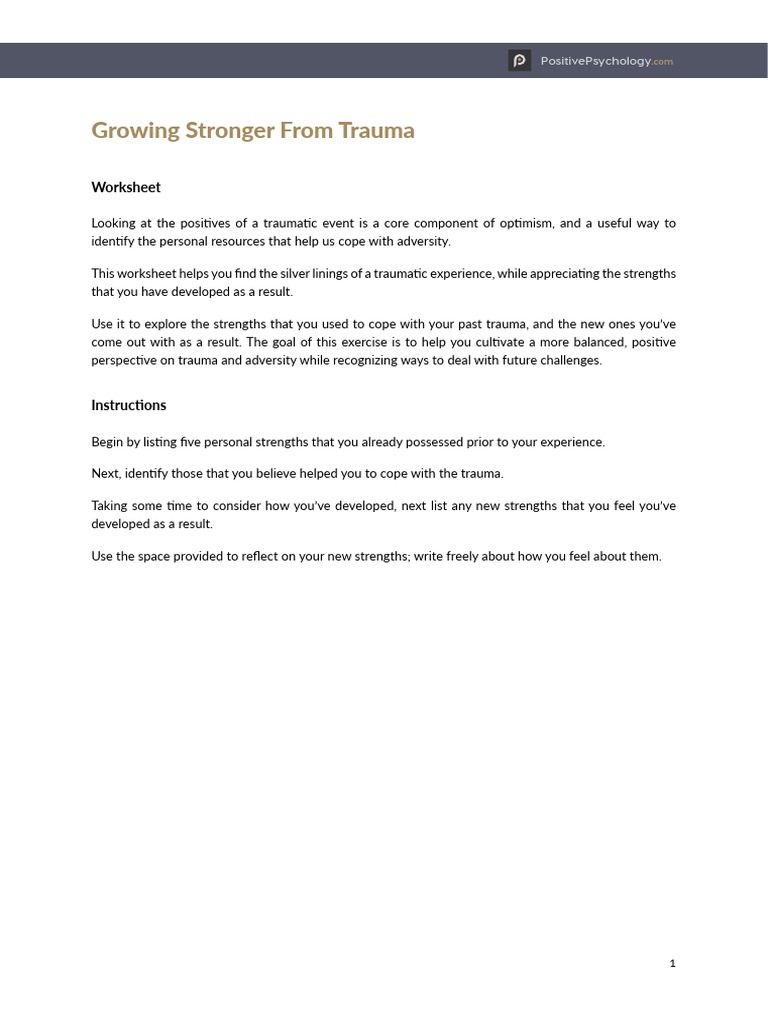 Growing Stronger Through Trauma Worksheet | PDF | Career & Growth ...