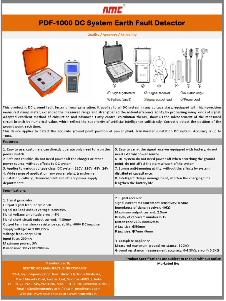 Catalogue For PDF-1000 DC Earth Fault Locator | PDF | Mains Electricity ...