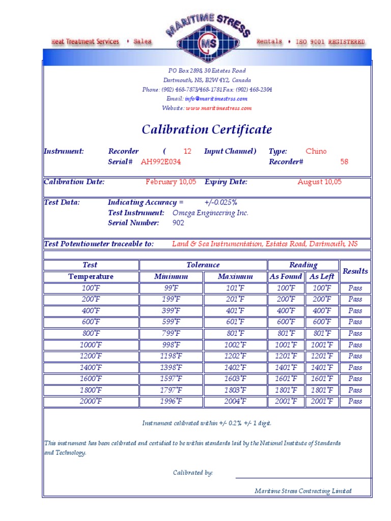 Calibration Certificate Sample | PDF | Calibration | Computer Engineering