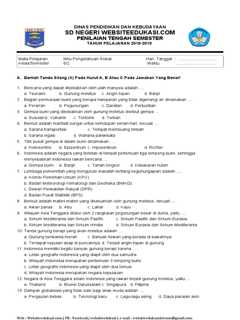 Soal PTS IPS Kelas 6 Semester 2 2019 | PDF