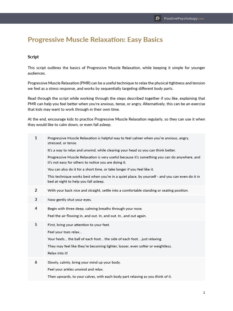 PMR Basics for Kids: Relaxation Guide | PDF | Relaxation (Psychology ...