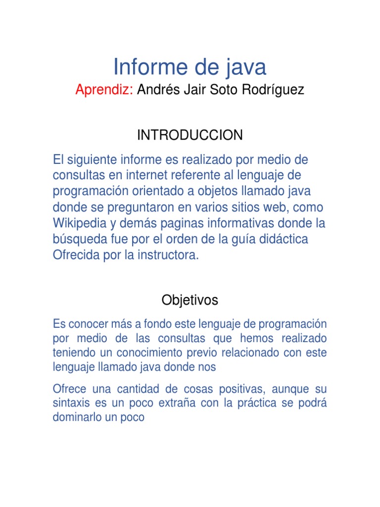 Informe de Java | PDF | Java (lenguaje de programación) | máquina virtual de Java