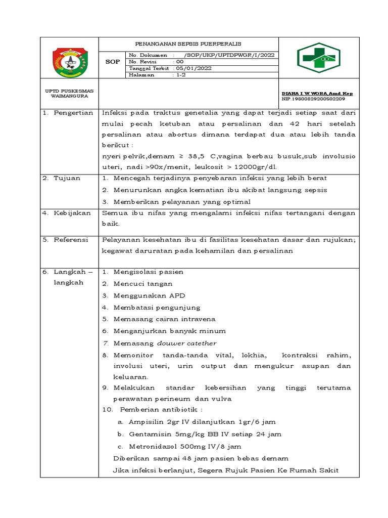 Sop PENANGANAN SEPSIS PUERPERALIS | PDF