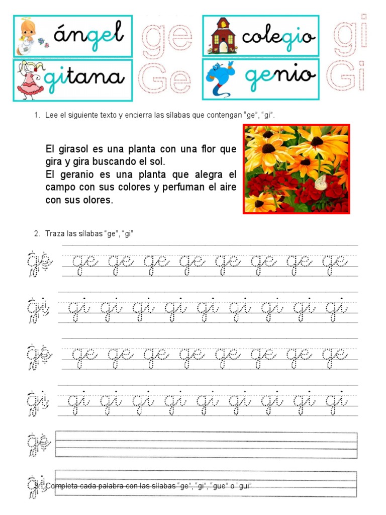 Actividades de sílabas ge y gi para niños | PDF | Artes del Lenguaje y ...