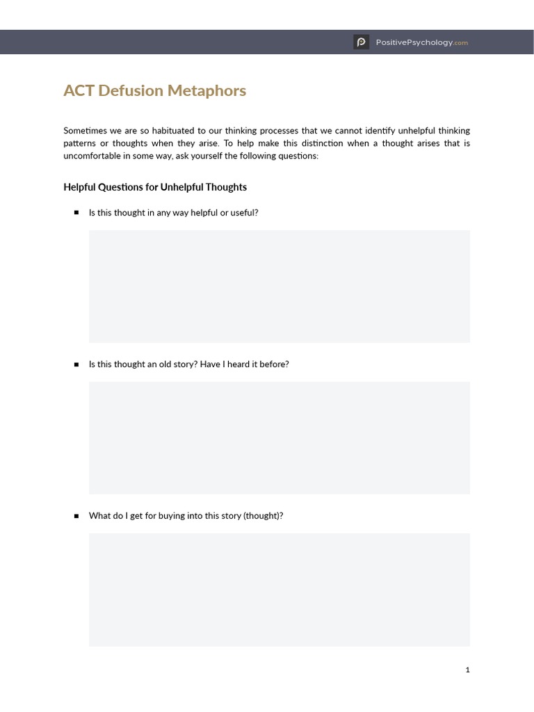 ACT Defusion Metaphors | PDF | Thought | Mind