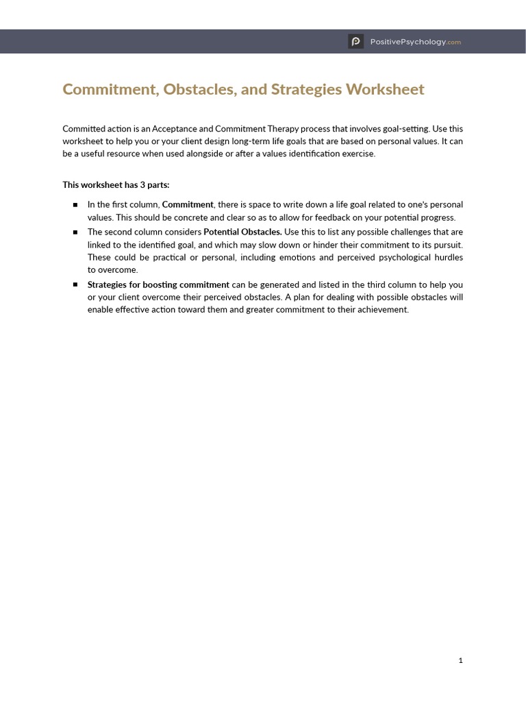 Commitment Obstacles and Strategies Worksheet | PDF