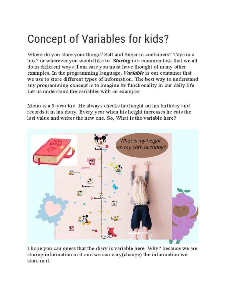 Concept of Variables For Kids | PDF | Data Type | Variable (Computer ...