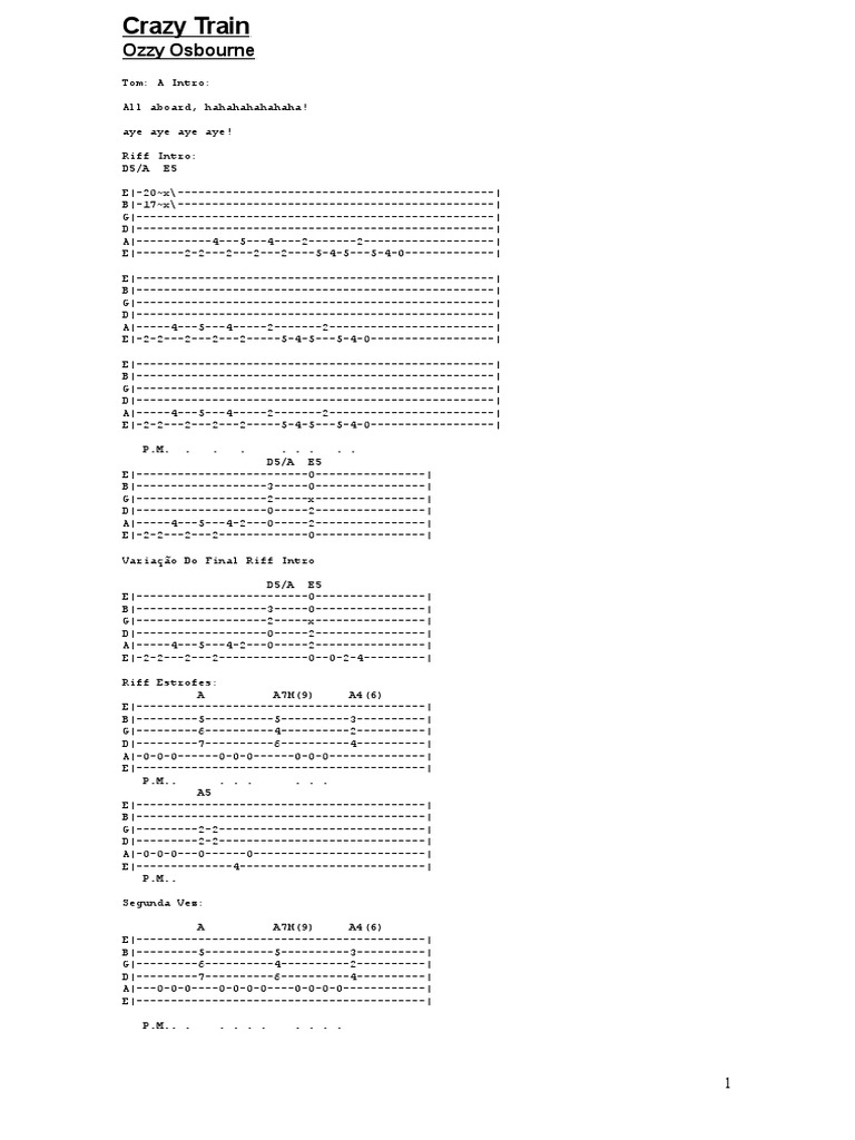Partitura musical completa da música "Crazy Train | PDF