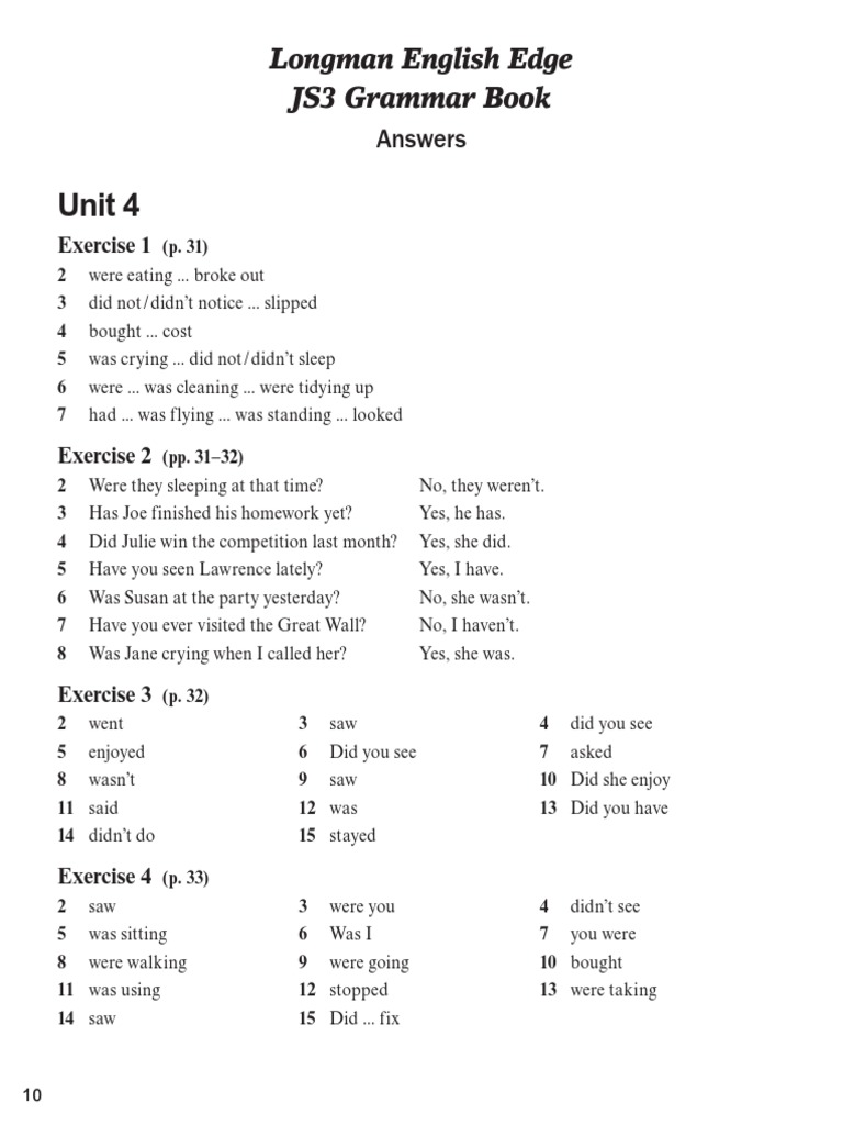 Longman English Edge JS3 Grammar Book Unit 4 Answer | PDF