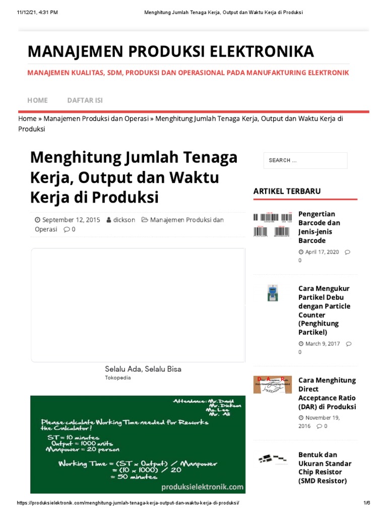 Menghitung Jumlah Tenaga Kerja, Output Dan Waktu Kerja Di Produksi | PDF