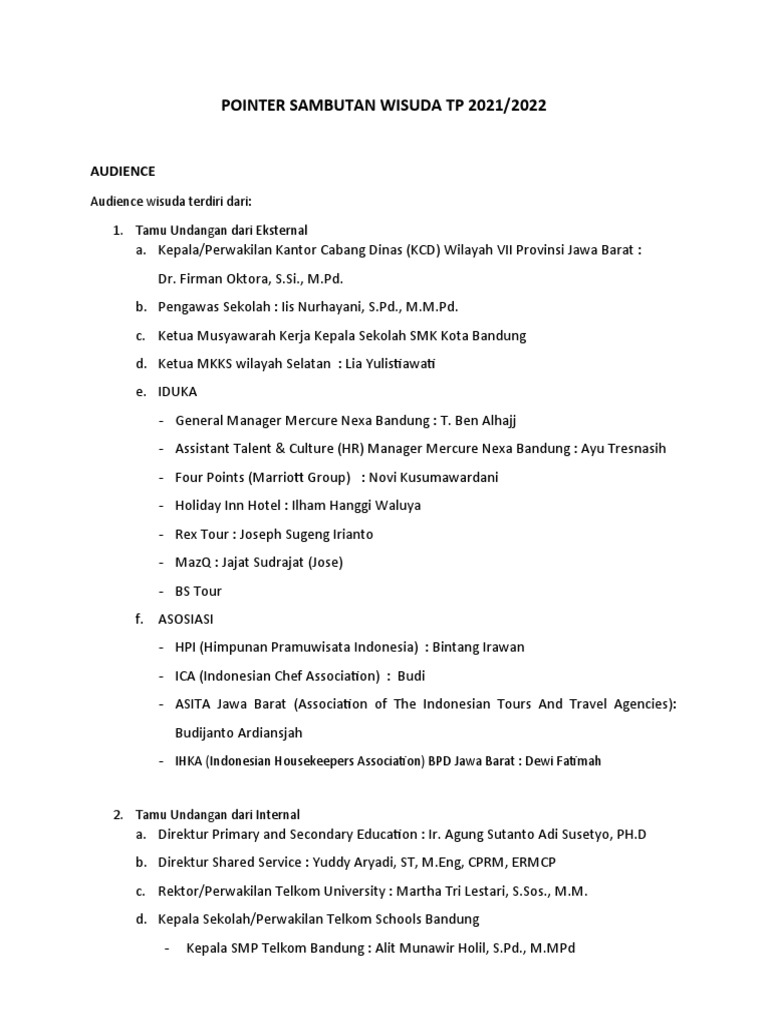 Pointer Sambutan Wisuda Ta 2021-2022 | PDF