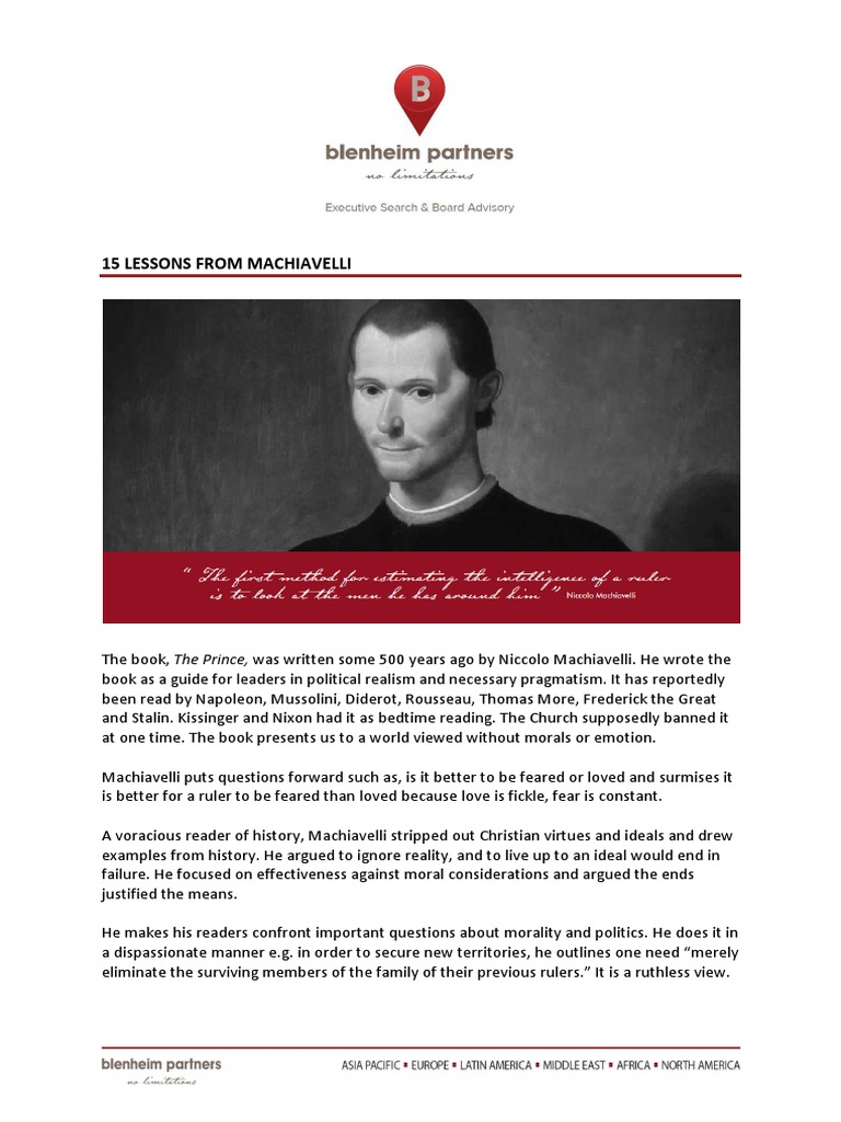 15 Lessons From Machiavelli1 | PDF | Niccolò Machiavelli | The Prince
