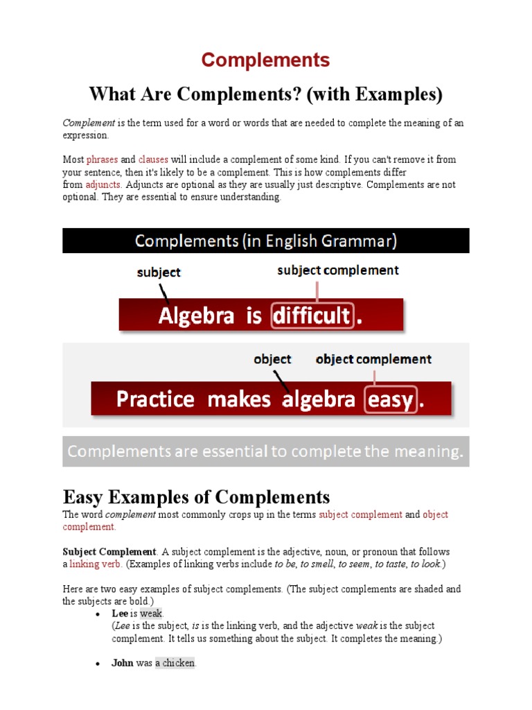 What Are Complements? (with Examples | PDF | Verb | Subject (Grammar)