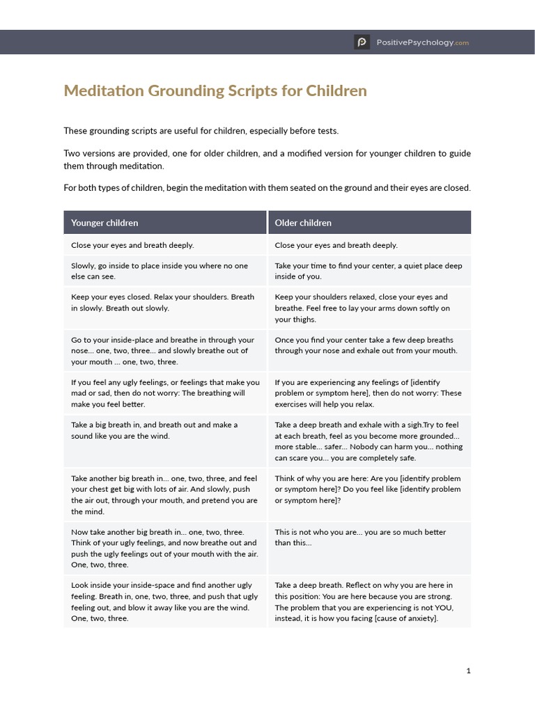 Children's Meditation Grounding Scripts | PDF | Breathing