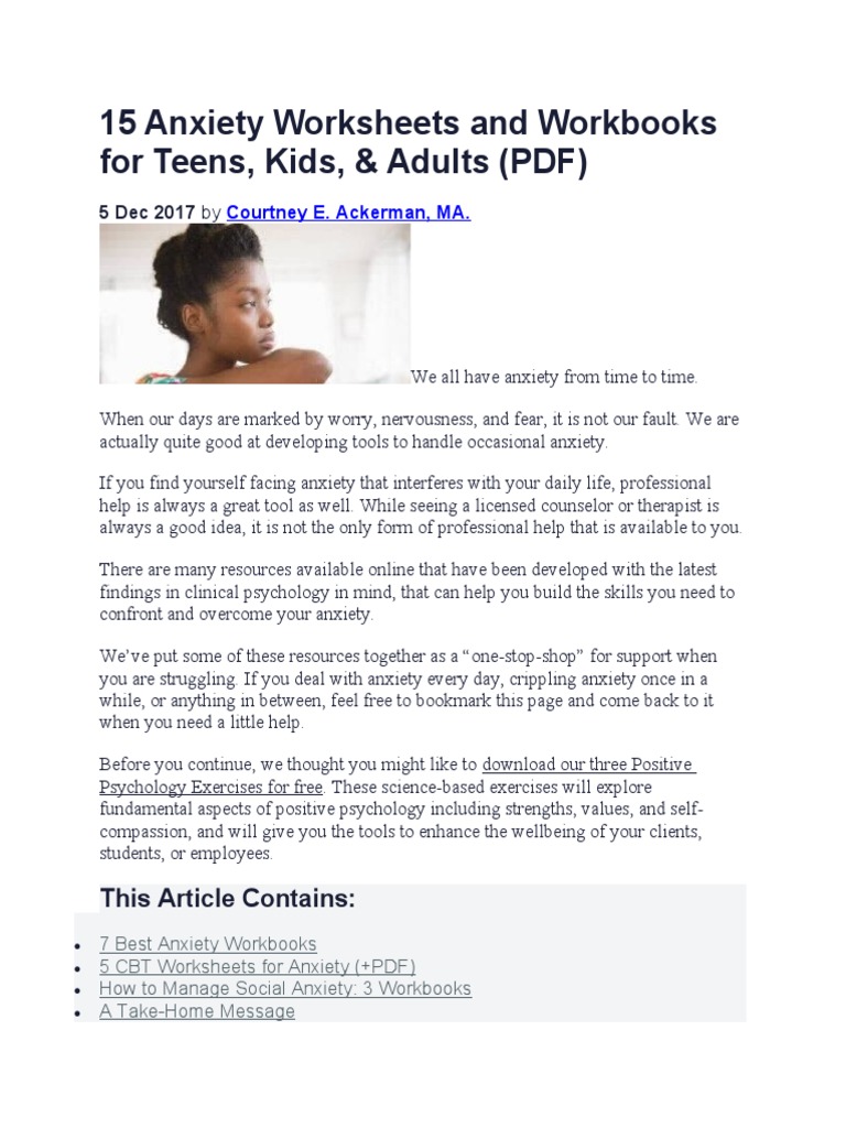 15 Anxiety Worksheets and Workbooks For Teens, Kids, Adults | PDF ...