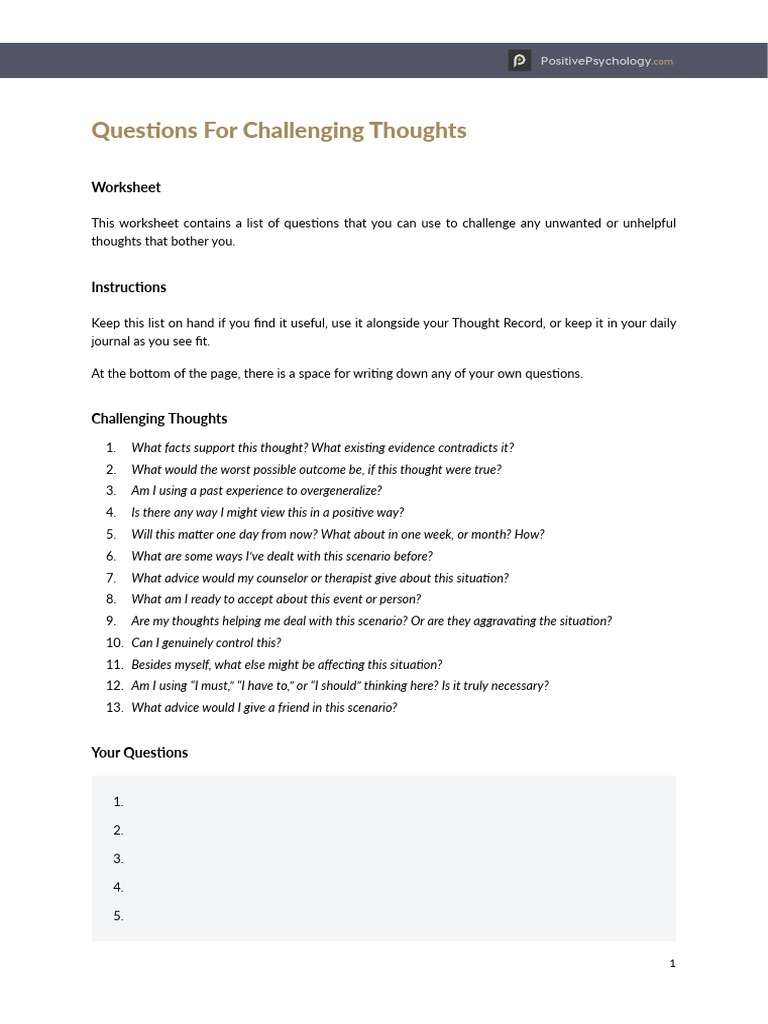 Questions to Challenge Negative Thoughts | PDF