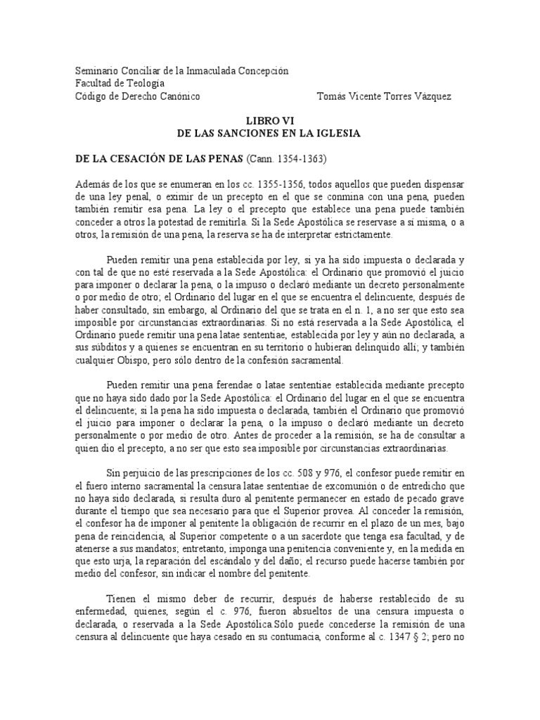 CIC Libro VI Dimensiones de Las Penas | PDF | obispo | Castigos