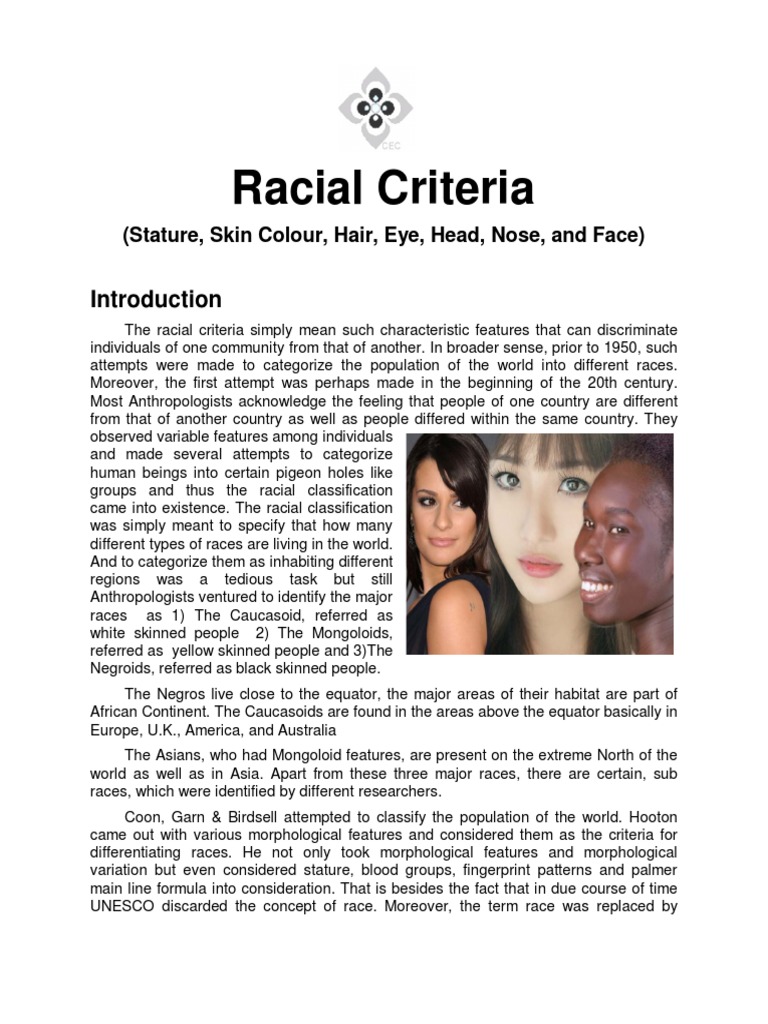 Racial Criteria | PDF | Race (Human Categorization) | Human Skin Color