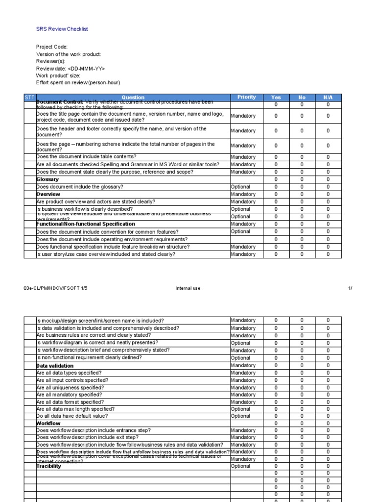 Checklist - SRS Review.1.0 | PDF | Workflow | Computer Engineering