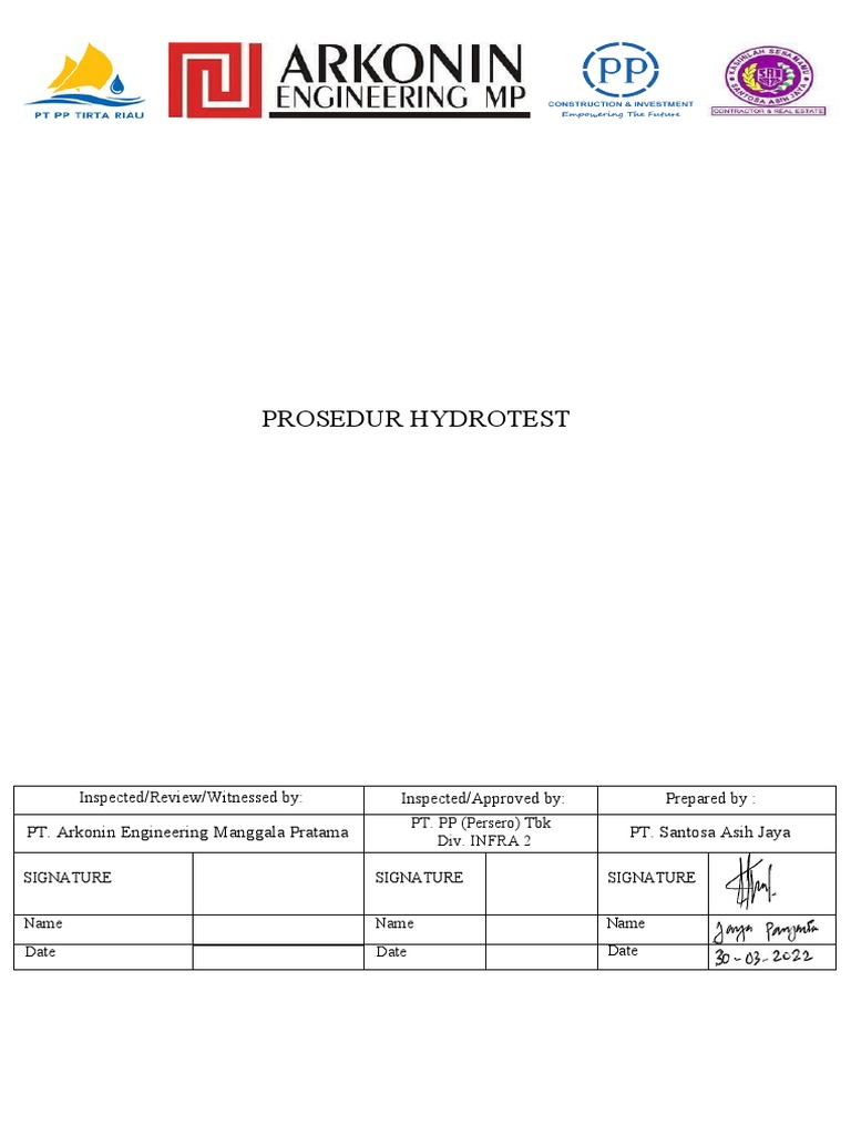 Prosedur Hydrotest Pipa | PDF