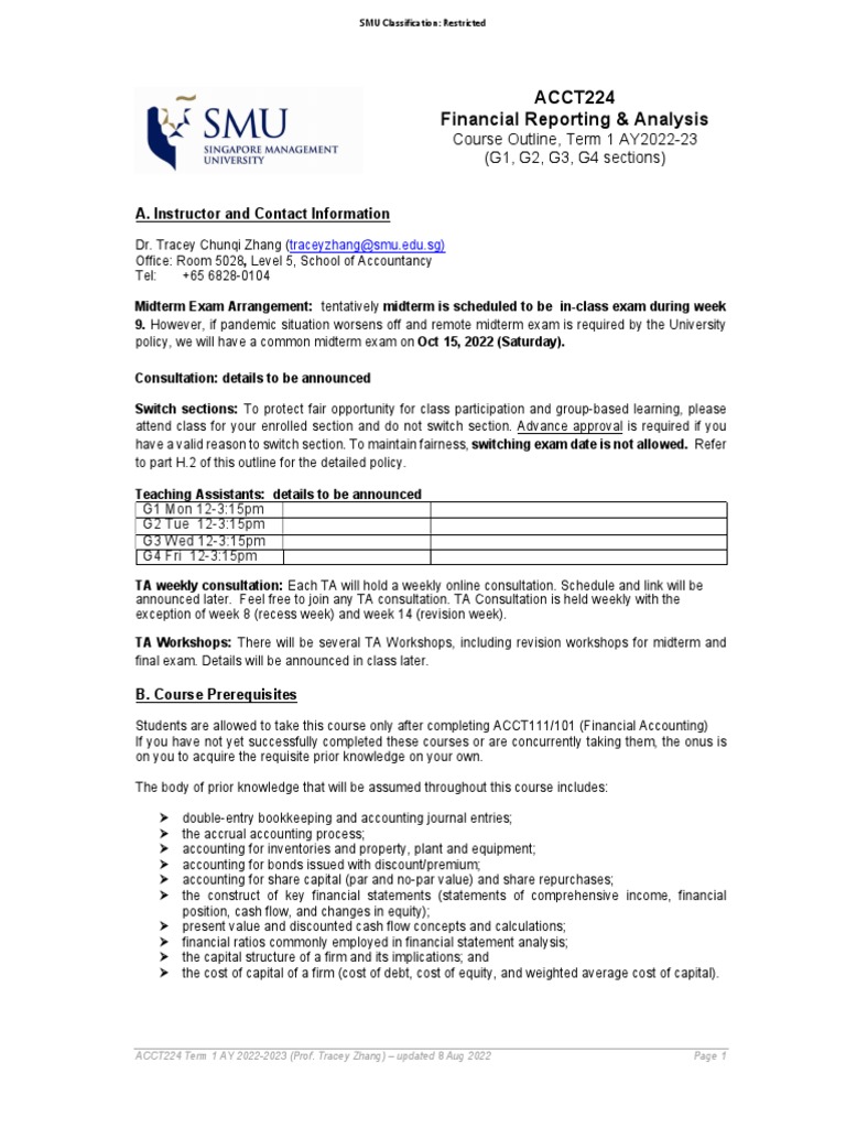 ACCT224 Course Outline Term 1 AY2022-23 | PDF | International Financial ...