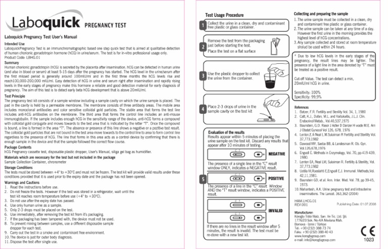 Laboquick Pregnancy Test Kit User Guide | PDF