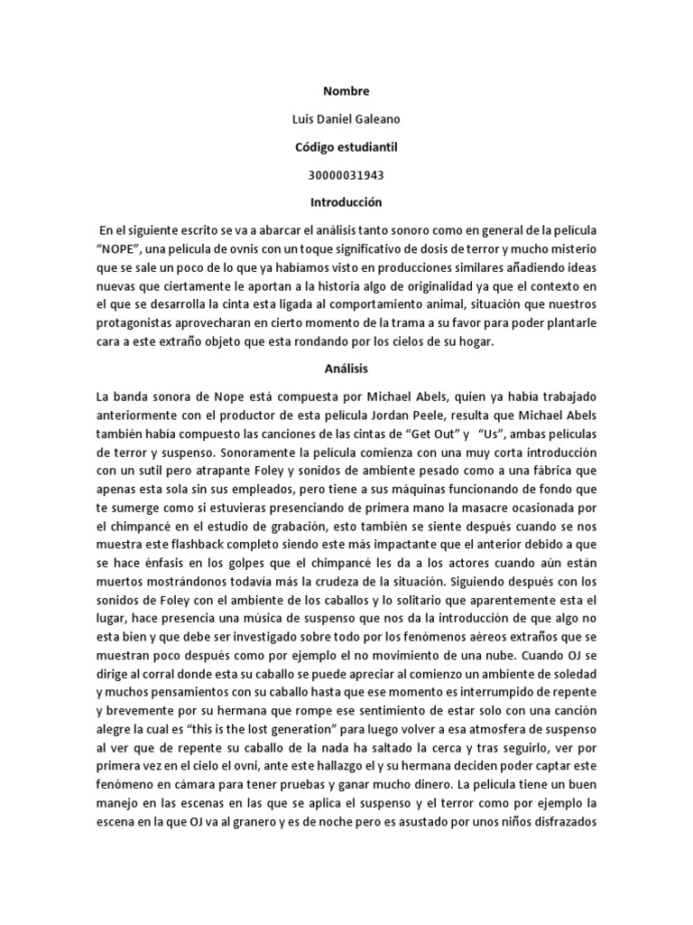 NOPE - Escrito - Luis Daniel | PDF | Suspense (Género) | Objeto volador ...