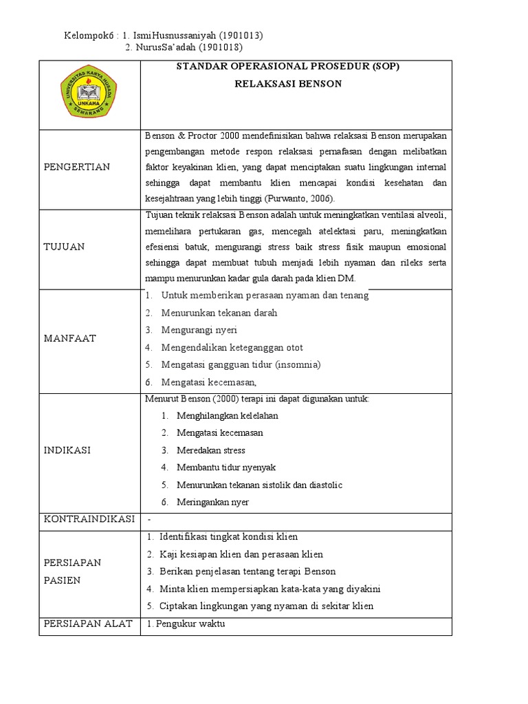 SOP Relaksasi Benson | PDF