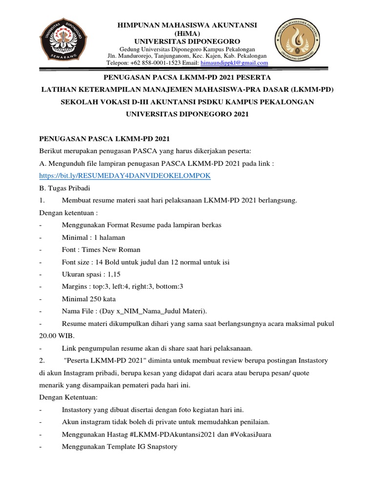 Penugasan Pasca LKMM-PD 2021 | PDF | Karier & Perkembangan | Seni