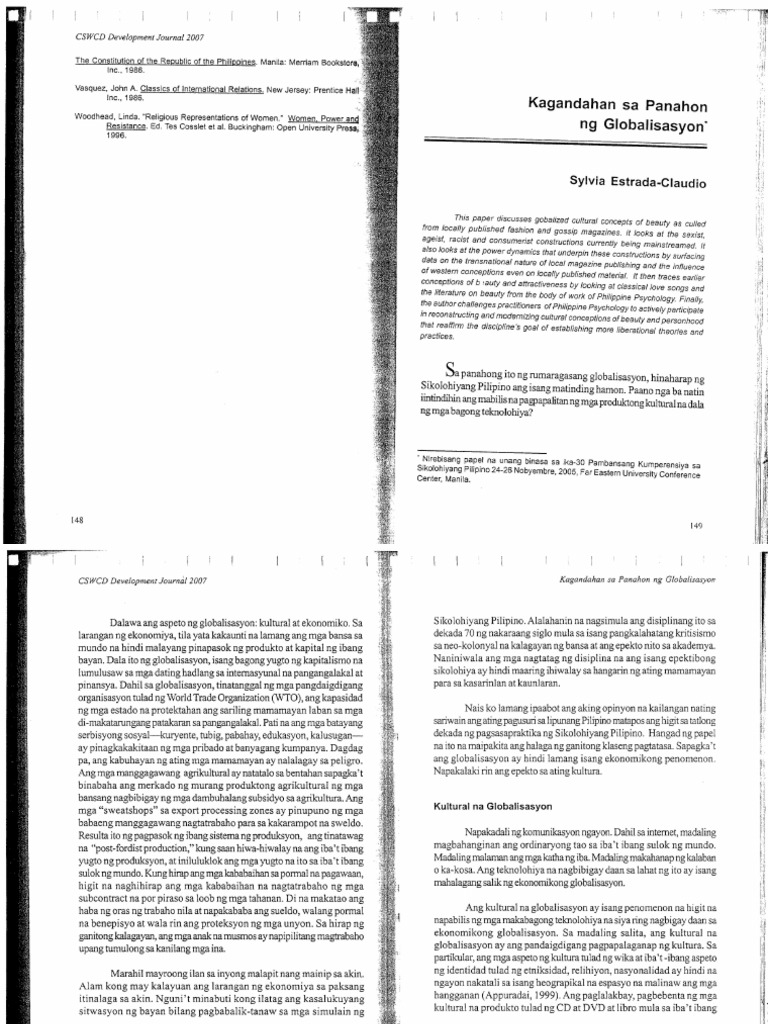Claudio Sylvia Kagandahan Sa Panahon NG Globalisasyon | PDF