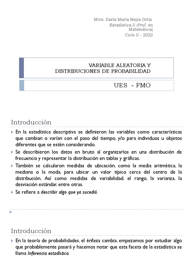 Variable Aleatoria y Distribuciones de Probabilidad | PDF | Variable aleatoria | Diferencia