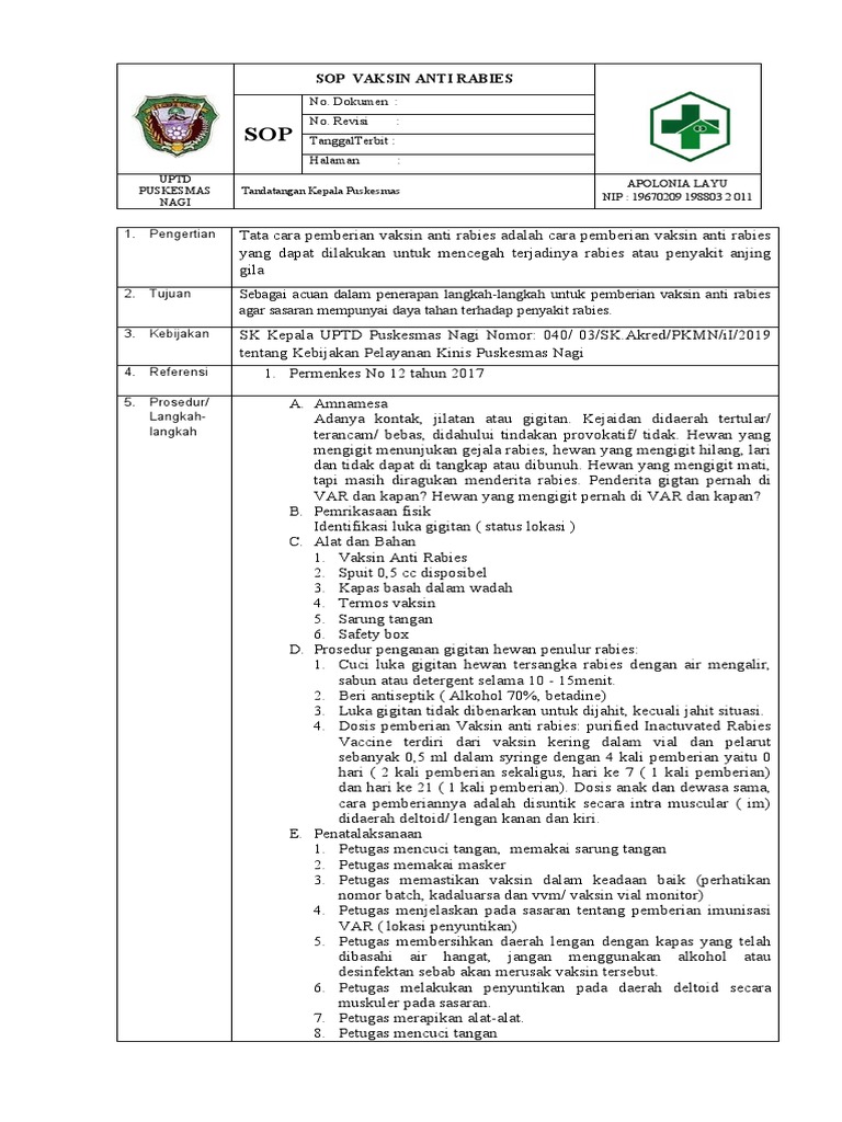 SOP Vaksin Rabies Puskesmas | PDF
