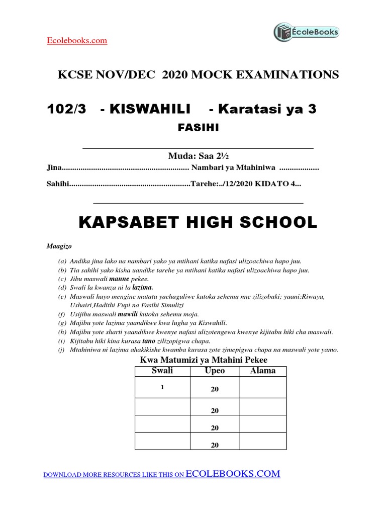 2021 Kapsabet Kisw Paper 3 | PDF